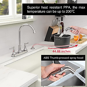 GOWIN Brushed Nickel Kitchen Faucet with Side Sprayer, 2-Handle High Arc 3 or 4 Holes 8 Inch Centerset Kitchen Sink Faucet for Rv Camper Sinks,Stainless Steel Farmhouse Faucet