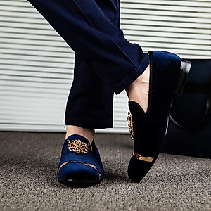 Men Genuine Leather Mens Metallic Textured Slip-on Glitter Loafers Shoes, Blue/02, 12 US