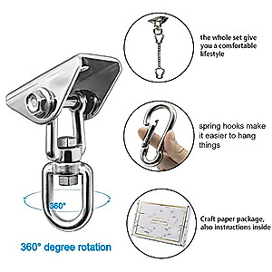 Hammock Hanging Kit with Swing Chain, 1000lbs Capacity Hanging Hooks Heavy Duty 360° Swivel for Yoga, Chair, Tree, Indoor & Outdoor Gym