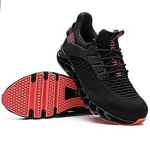 FRSHANIAH Steel Toe Shoes for Men Indestructible Work Sneakers Puncture Proof Slip On Safety Shoes for Industrial Coustruction Black Red Size 11