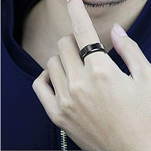 Tornito Stainless Steel Black Brushed Ring Wedding Band Matte Finish Beveled Polished Edge Comfort Fit for Men Women 8MM Wide Size 10.5