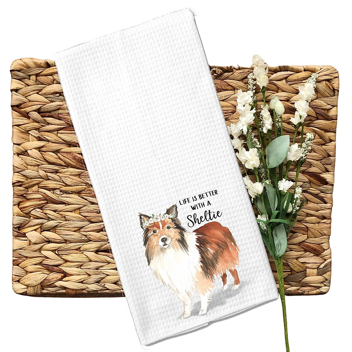 Watercolor Life is Better with a Sheltie Microfiber Kitchen Tea Bar Towel Gift for Animal Dog Lover