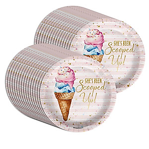 She's Been Scooped Up Scoops Ice Cream Bridal Shower Party Supplies Large 9" Paper Plates in Bulk 32 Piece