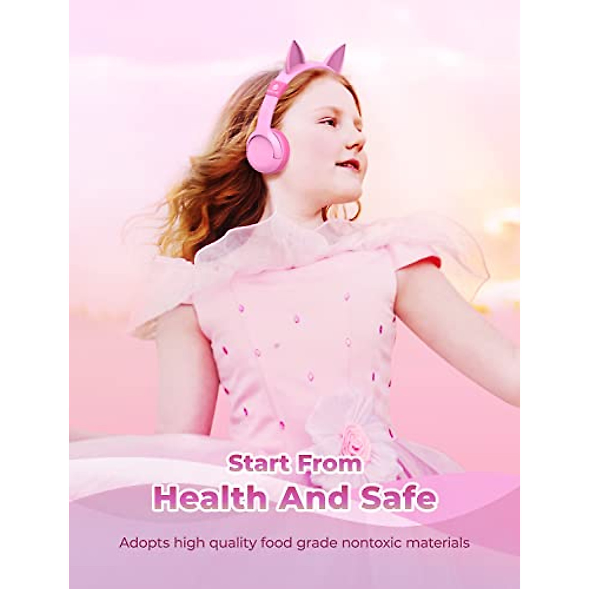 iClever HS01 Kids Headphones with Mic, Food Grade Safe Volume Limited 85/94dB, Cat Ear Headphones for Kids Girls Boys, Wired Children Headphones for Online Learning/School/Travel/Tablet (Pink)