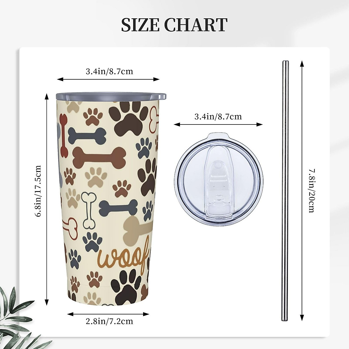 Dog Paw Prints Bones 20oz Tumbler Stainless Steel Vacuum Insulated Double Wall Travel Tumbler, Durable Insulated Coffee Mug, Thermal Cup With Lid and Straw for Hot & Cold Drinks