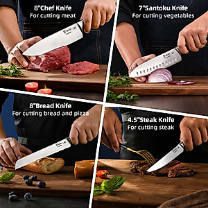 Kitchen Knife Set with Block, 15PCS Full Tang Knife Block Set, High Carbon Stainless Steel Knife Set with Built-in Sharpener, Professional Knives Set for Kitchen with Gift Box