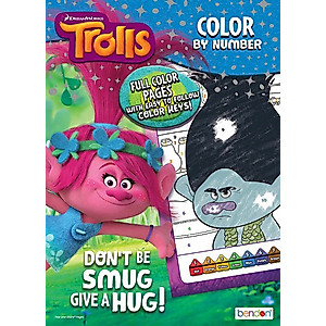 Bendon Trolls Don't Be Smug, Give a Hug! 48-Page Color by Number Coloring Book with Full-Color Border Guide