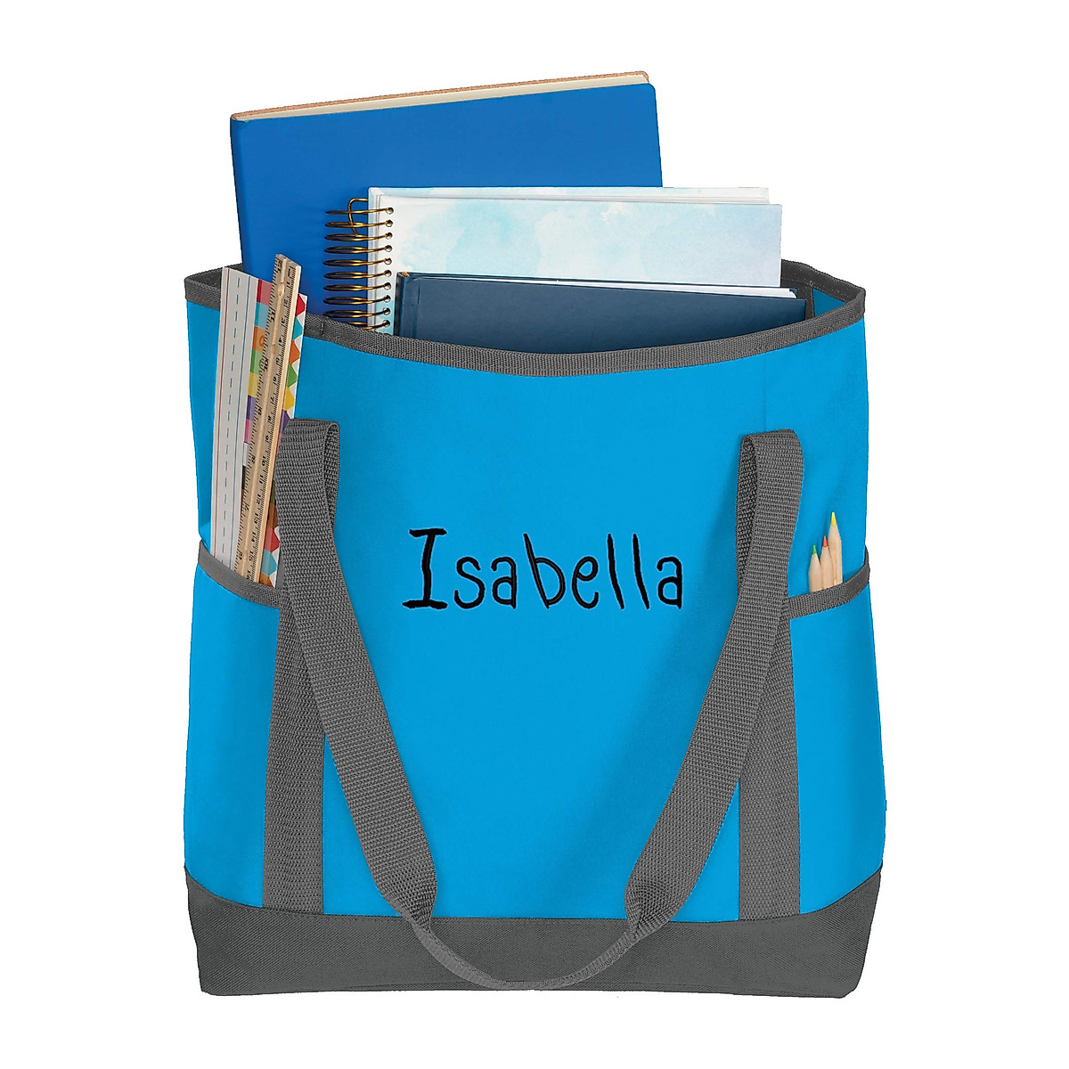 all about me company Personalized Zippered Tote| On-The-Go Monogrammed Tote Bag | Customize with a Name or Monogram (DeepAqua-Name)