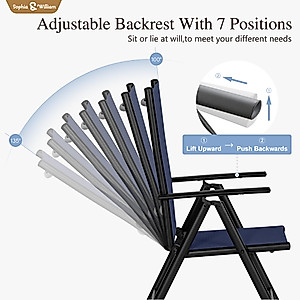Sophia & William Patio Sling Dining Chairs Set of 2 Foldable and Portable, Outdoor High Back Folding Textilinene Chairs 7 Levels Adjustable for Porch Poolside Balcony Backyard, Navy Blue