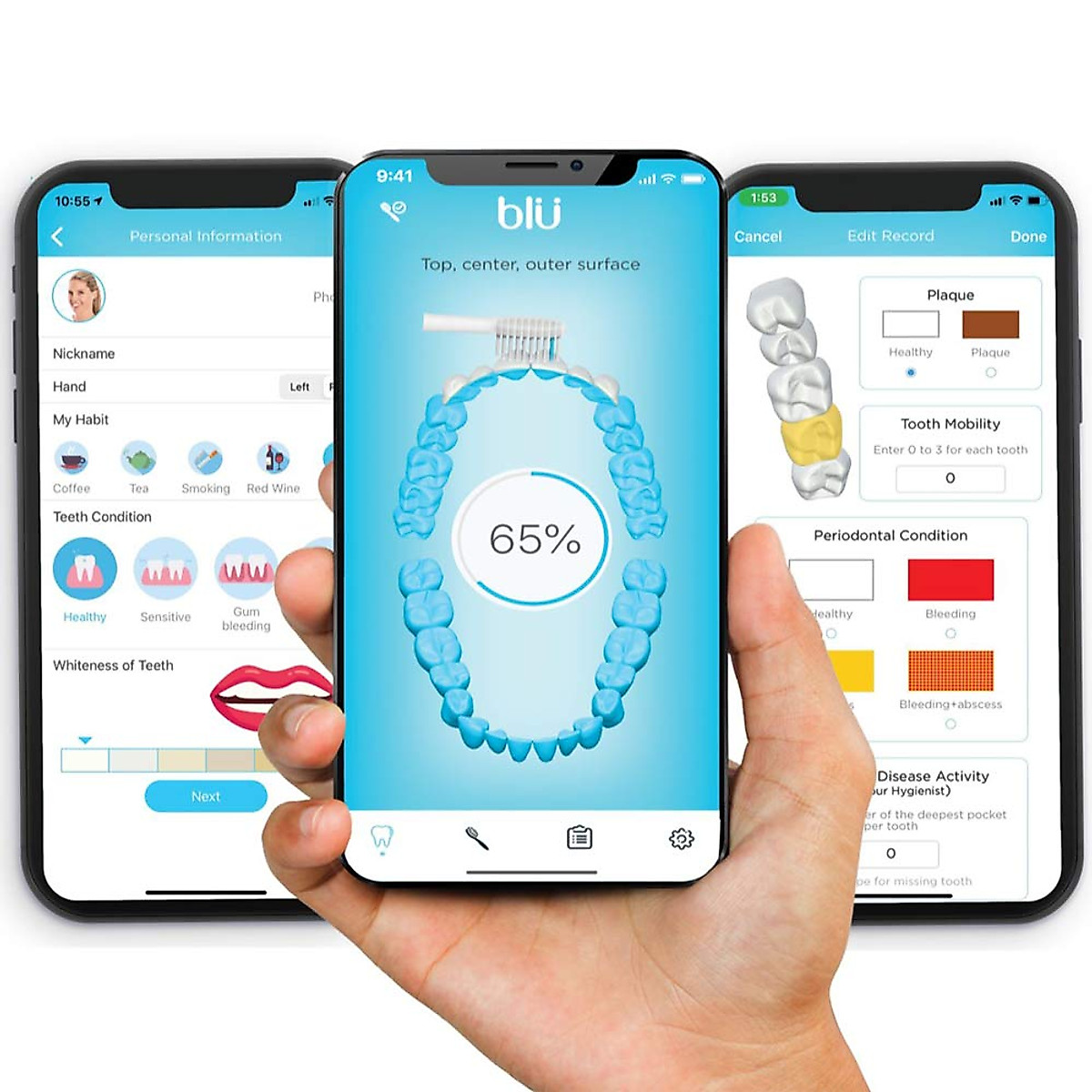 Blu Smart Electric Toothbrush, Sonic Power Toothbrush with Interactive Live Tracking App for Adults (Black)