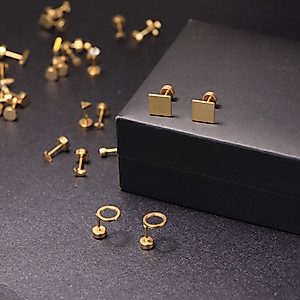 ORAZIO 15 Pairs Tiny Cartilage Stud Earrings Star Moon Circle Bar Heart Trague Stud Earrings Set for Women Flat Back Cross CZ Earrings Stainless Steel Ear Piercing Set