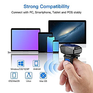 Upgraded Eyoyo 2D Ring Barcode Scanner Bluetooth, USB Wired & 2.4G Wireless & Bluetooth Mini Wearable Bar code Scanner, 1D 2D QR Image Barcode Reader PDF417 Data Matrix for iPhone, Andriod, Tablet, PC