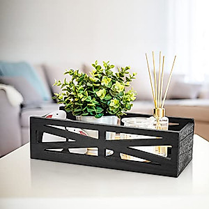 Wooden Bathroom Decor Box, Rustic Toilet Tank Box, Farmhouse Toilet Paper Organizer Holder Storage Box Perfect for Living Room, Table Counter and Kitchen (Black)