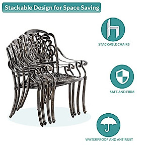 MEETWARM 9-Piece Outdoor Patio Dining Set, 8 Outdoor Dining Chairs and 1 Oval Table with 2" Umbrella Hole, All Weather Cast Aluminum Patio Funiture Set for Backyard, Patio, Garden