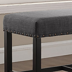 Roundhill Furniture Biony Fabric Counter Height Dining Bench with Nailhead Trim, Grey