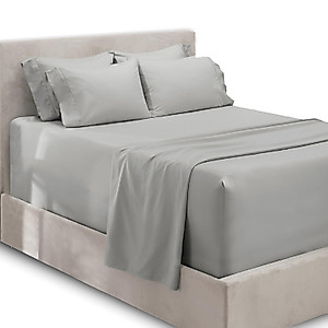 Hearth & Harbor Extra Deep Pocket Queen Sheets Sets - Fits Mattress 18-24 Inches - 6 Piece Queen Size Sheets - Silver Sheets