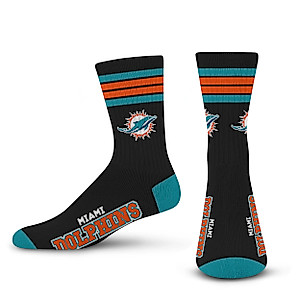 FBF - NFL Black Deuce Team Logo Youth Size Kids Crew Socks Approx. 4-8 years old (Miami Dolphins)