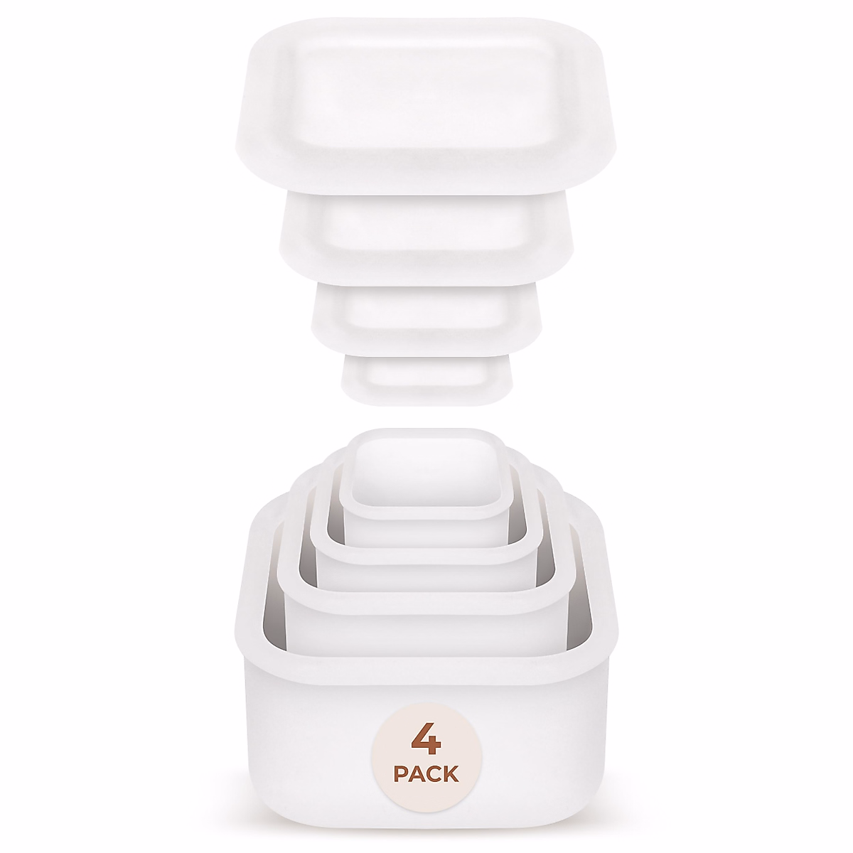 4 Pack Clear Nesting Silicone Food Storage Containers with Lids, Eco-Friendly, Reusable Silicone Food & Home Storage Containers (44oz, 23.7oz, 10oz, 3.4oz) Airtight/Leak Proof (4 Lids/4 Container Set)