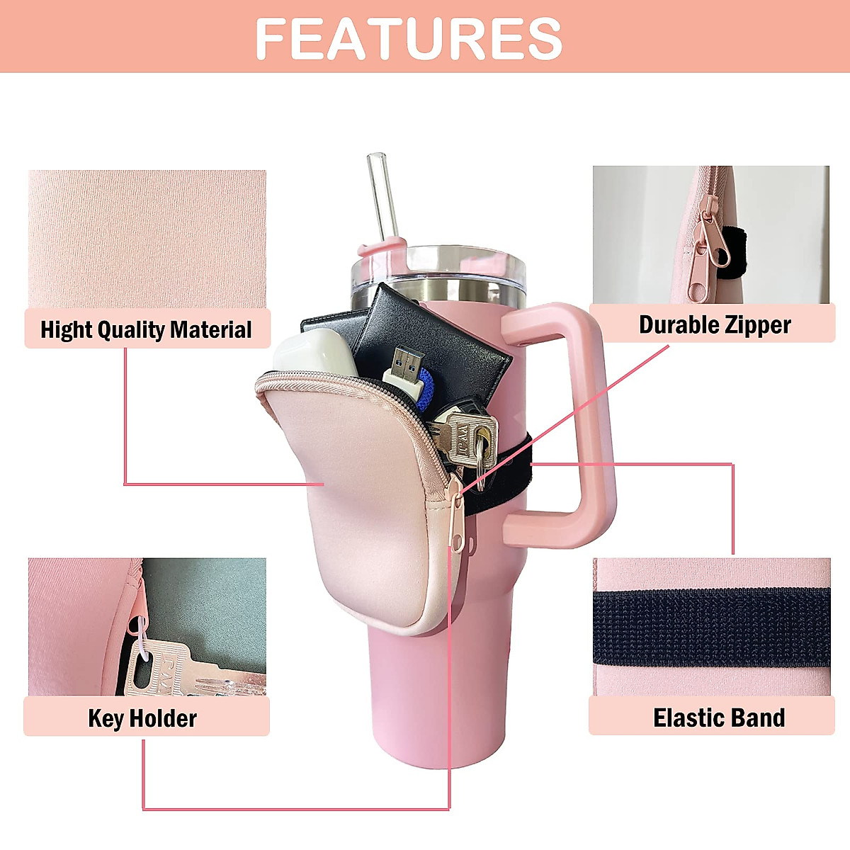 Water Bottle Pouch for Stanley 40oz, 30oz, 20oz Tumbler, Water Bottle Fanny Pack for Stanley, Running Water Bottle Handheld Caddy for Stanley Cup Accessories,Gym Accessories for Women Men(Light Pink)