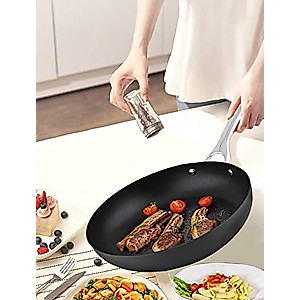 PINKEONLINE Hard Anodized Nonstick Skillet Frypans Induction Compatible 2 Pieces Set for Kitchen, Black.