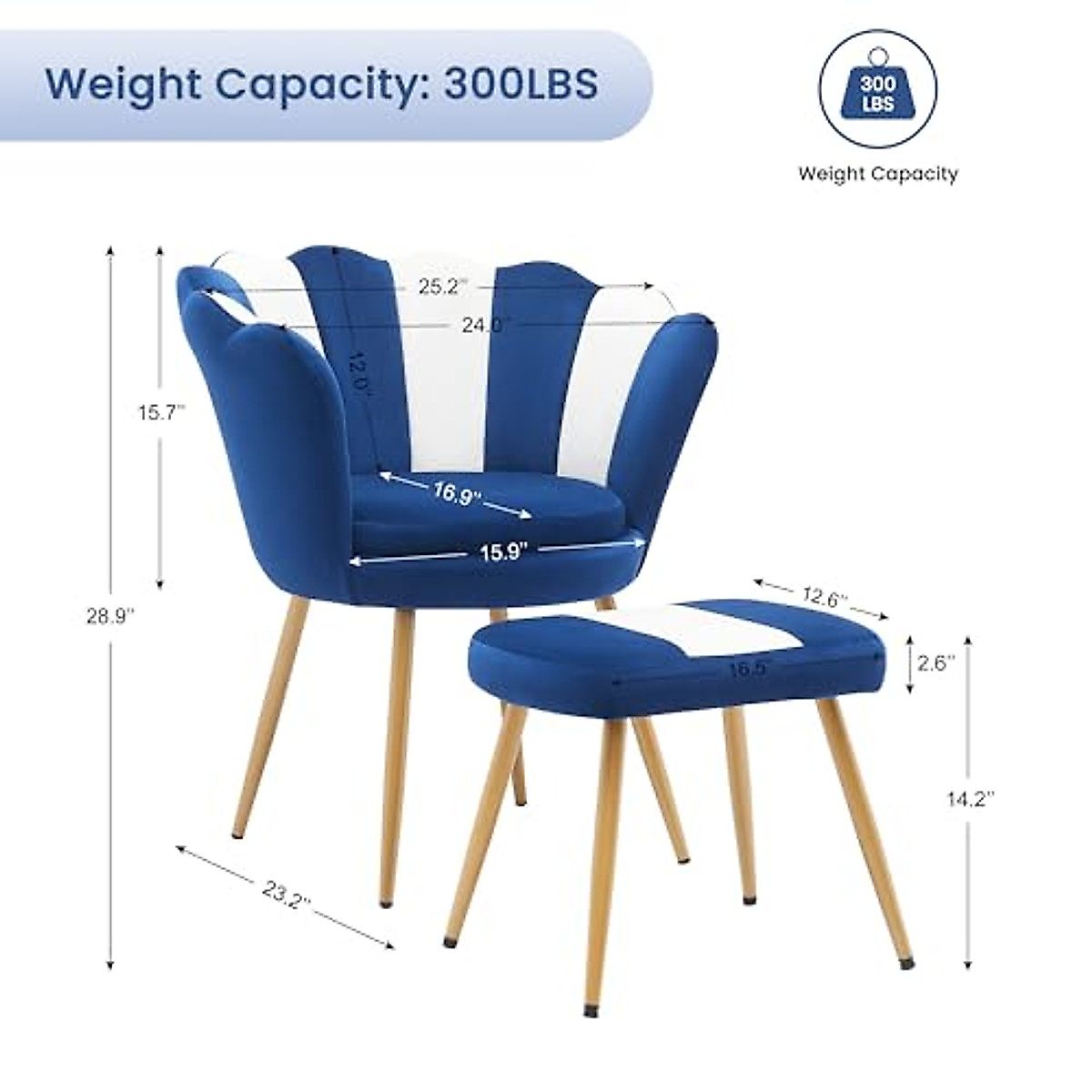 MoomJiee Velvet Accent Chair with Ottoman Set of 2,Upholstery Modern Club Chair with Footrest,Comfy Barrel Living Room Armchair with Golden Metal Legs for Bedroom Living Reading Room Office