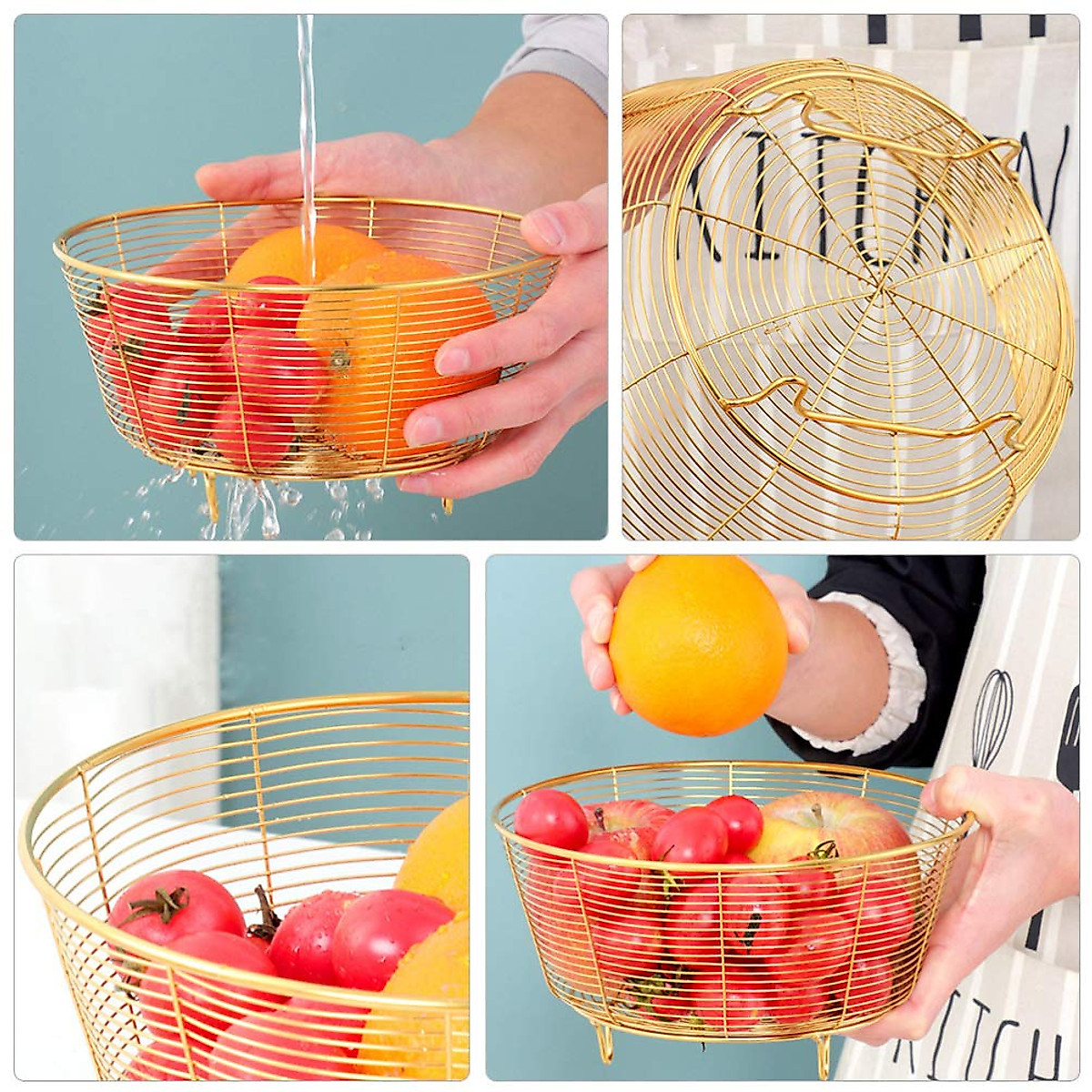 Hemoton Iron Fruit Bowl Fruit Dish Basket Metal Wire Vegetable Bowl Mesh Countertop Fruit Holder Bowl for Kitchen Counter Modern Gold
