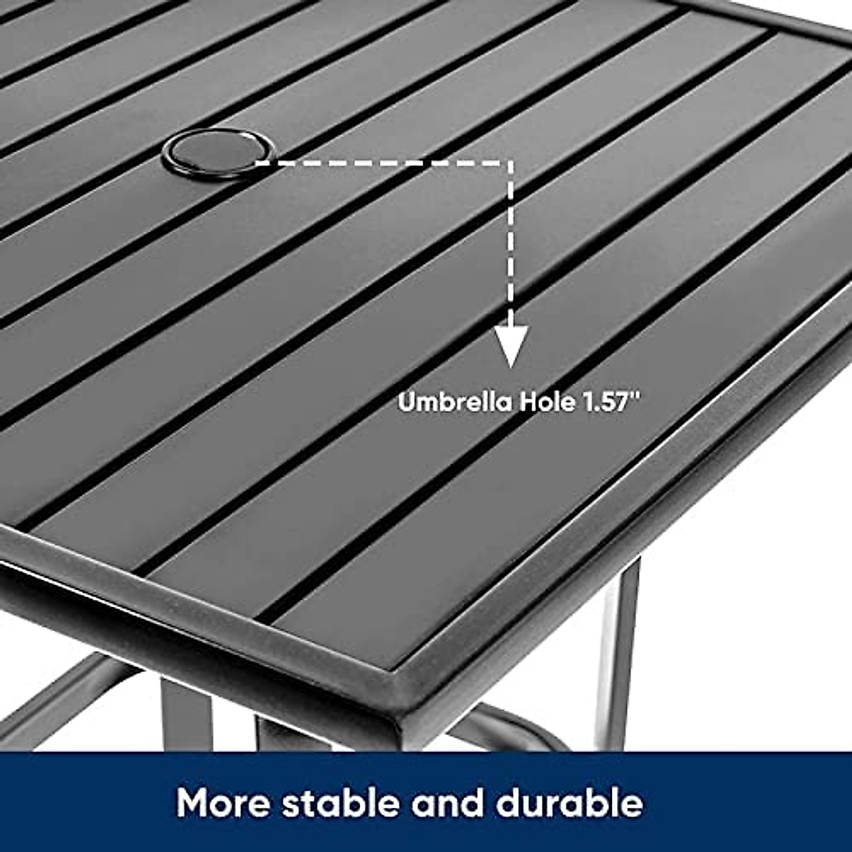 Omelaza Patio Height Bar Table, Outdoor Bistro Square High Top Dining Table with 1.57'' Umbrella Hole & Steel Slat Table Top (Black)