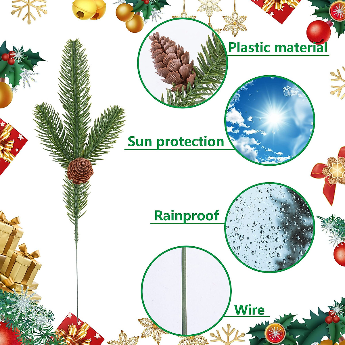 Alpurple 15 PCS Fake Greenery Pine Picks with Pinecone-11 Inch Artificial Pine Needles Branches with Pine Cones-Pine Twigs Stems Picks for Christmas Garland Home Garden Decoration