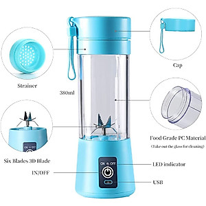 Portable Blender Mixer,Personal Juicer,Smoothies and Shakes Blender,HandCup Fruit Machine Blender 380 ML (Blue, Pink, Purple & Pink Color available) (Blue)