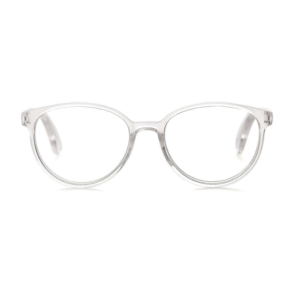 Betsey Johnson Women's Astra Blue Light Reading Glasses Round, Crystal Clear, 40mm + 2