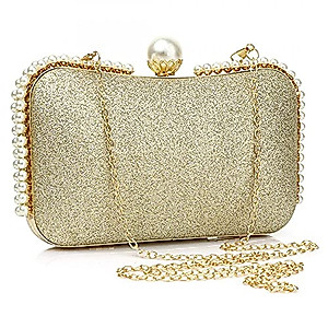 Womens Clutch Pearls Evening Bag Wedding Party Purse and Shoulder Handbag (Black)