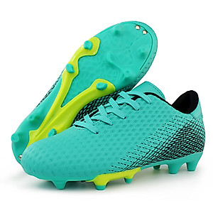 Hawkwell Kids Athletic Firm Ground Outdoor Comfortable Soccer Cleats Shoes(Toddler/Little Kid/Big Kid), Green PU, 1 M US