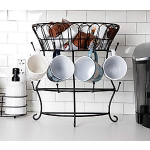 Mind Reader Alloy Collection Single Serve Coffee Storage and 8 Mug Rack, 22 Pod Capacity, Countertop Organizer, Metal, Black