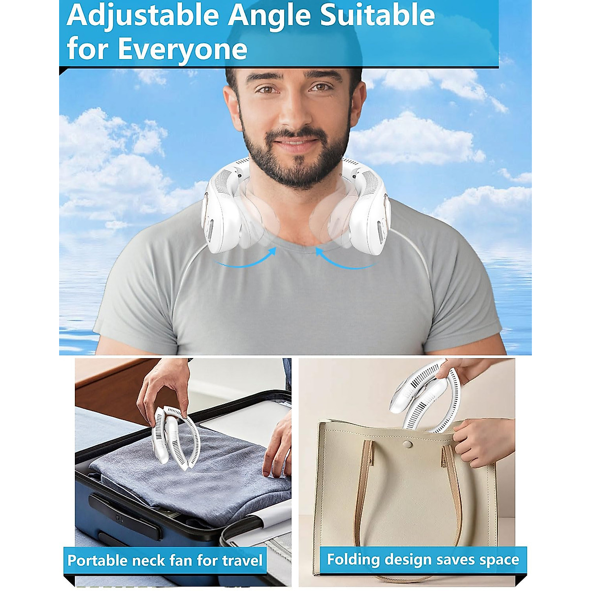 Neck Fan with Mist Spray, Portable Neck Fans that Blow Cold Air,Folding Bladeless Personal Fan Mister,Quiet Headphones USB-C Rechargeable Battery Operated Cooling Mising Fan for Women Men Kids White