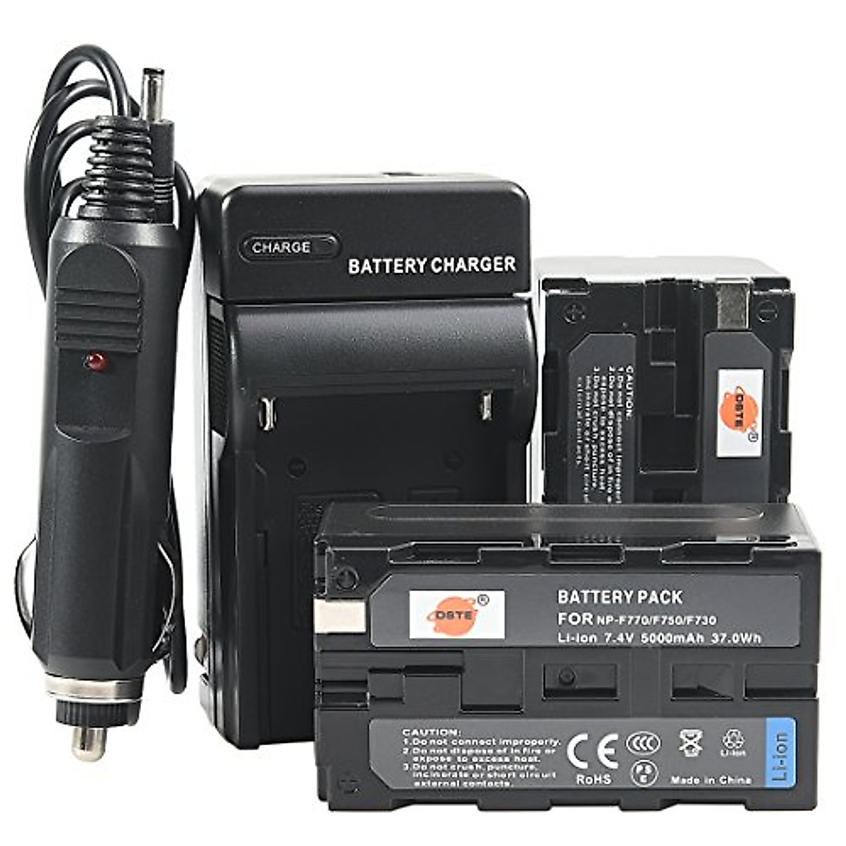 DSTE Replacement for 2X NP-F750 Battery + DC01 Travel and Car Charger Adapter Compatible Sony CCD-TRV215 CCD-TR917 TR315 HDR-FX1000 HDR-FX7 HVR-V1U HVR-Z7U HVR-Z5U Camera as NP-F730 NP-F770