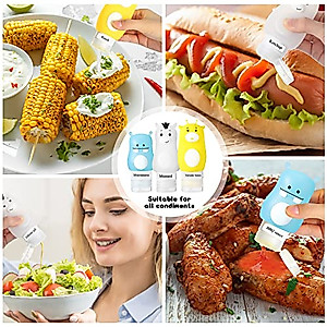 9 Pcs 6 Silicone Condiment Squeeze Bottles Squeeze Salad Dressing Bottles Portable Sauce Bottle Leak Proof Food Storage Bottles with Cleaning Brush Label Sticker Funnels for Lunch (Hippo, Horse, Deer)
