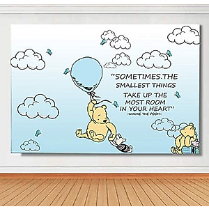 TJ Wininie The Pooh Backdrops Light Blue Hot Air Kids Baby Shower Birthday Party Photography Background White Clounds Butterfly Newborn Photo Studio Booth Props Banner 7x5ft Vinyl