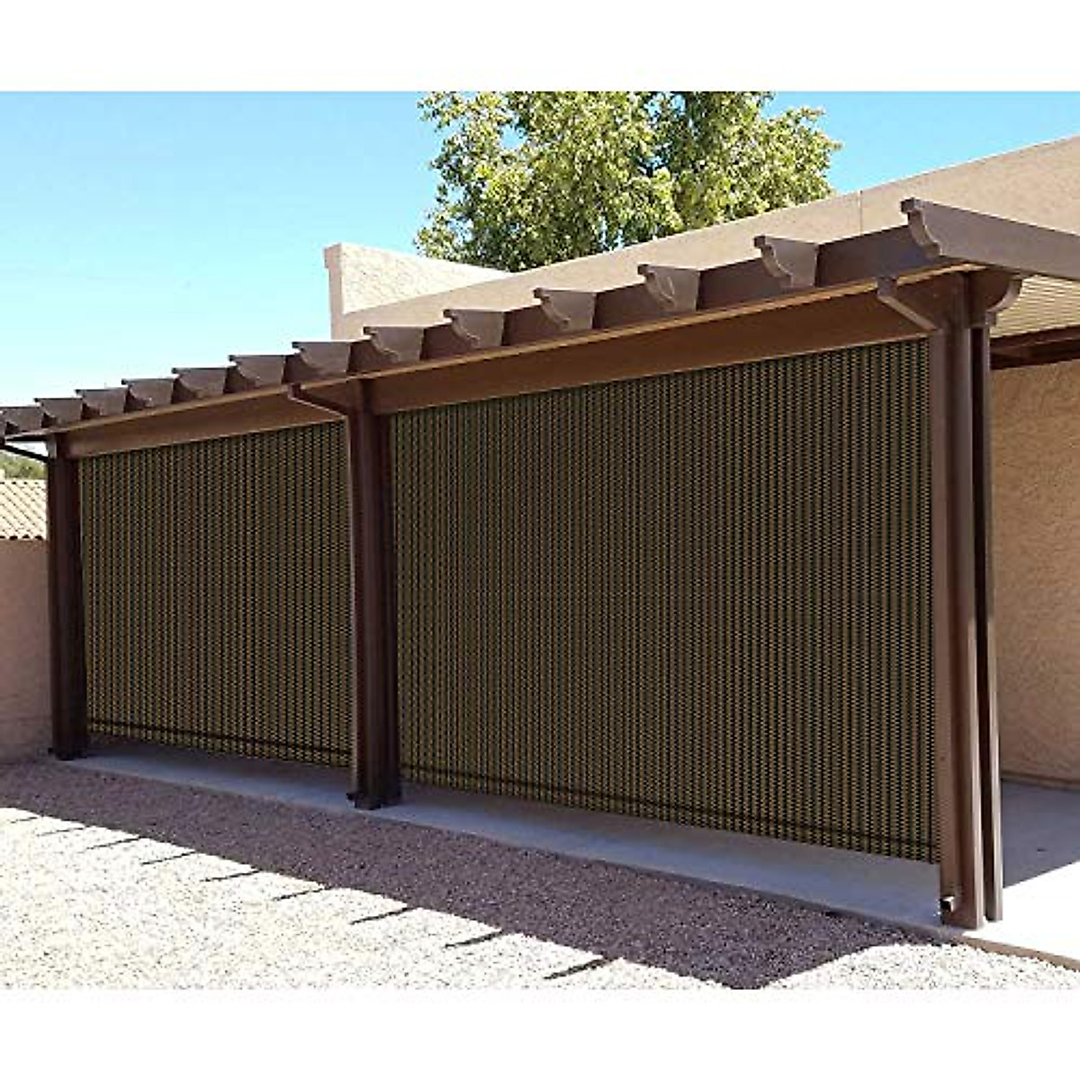 E&K Sunrise 6'W x 6'H Roll Up Shade Outdoor Roller Shade Blind Sun Shade UV Block for Patio Porch Backyard Gazebo Deck Pergola (Brown)