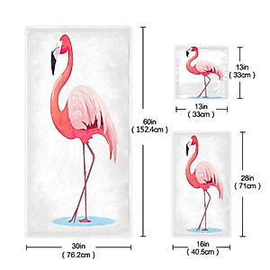 Flradish Pink Flamingo Towels 3 Pack Bath Towels for Bathroom Set Soft Cotton Highly Absorbent Lightweight & Quickdry Towel Set 1 Bath Towel,1 Hand Towel,1 Washclothe
