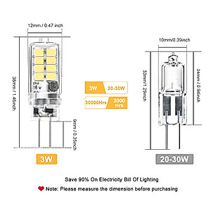Umleeddlt G4 LED Bulb 3W Equivalent to 20W 30W Halogen Bulbs, Daylight White 6000K 360° Beam Angle AC/DC 12V G4 Bi-Pin LED Light Lamp, Not Dimmable,10 Pack