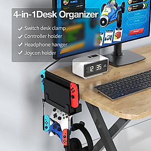 JDGPOKOO 4 in 1 Under Desk Clamp for Nintendo Switch/OLED, Switch Holder Mount with 360° Rotatable Headphone Hanger and Controller Holder, Headset and Controller Stand for PS4, PS5, Xbox, PC
