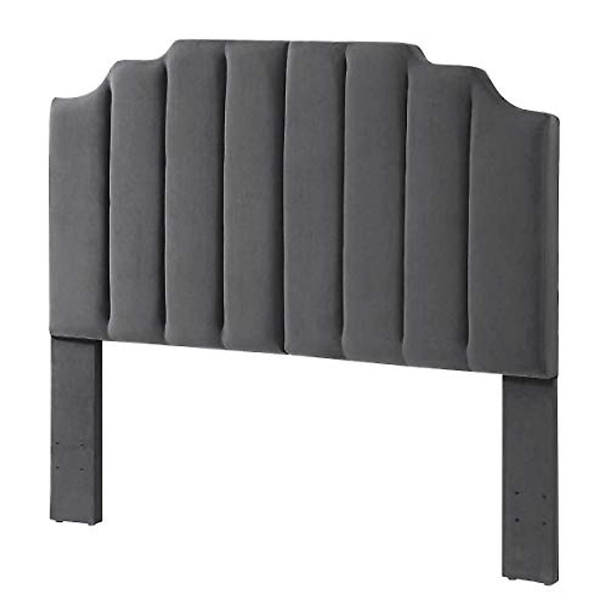24KF Velvet Upholstered Tufted Queen headboard Full headboard with Vertical Channel Design Queen/Full Headboard -Dark Gray