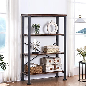 HOMBAZAAR 4 Tier Bookshelf,Rustic Brown Industrial Book Shelf,Engineered Wood and Metal Deep Bookcases,Low Shelf Bookcase for Living Room,Office,Bedroom and Kitchen