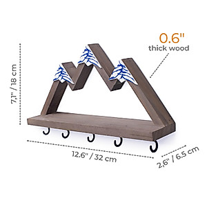 Wood Mountain Shelf - Key Holder Wall Mount Cute - Mountain Themed Nursery Décor - Farmhouse Key Holder for Wall (Brown/Blue)