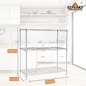 EZPEAKS Chrome 3-Shelf Shelving Unit with 3-Shelf Liners, Adjustable Rack, Steel Wire Shelves, Shelving Units and Storage for Kitchen and Garage (36W x 16D x 36H)