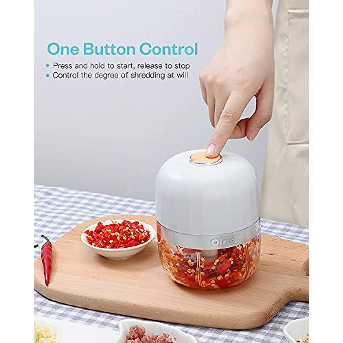 Electric Mini Garlic Chopper, Olrid Mini Chopper Food Processor, Garlic Mincer, for Chop Onion Ginger Vegetable Pepper Spice Meat, Baby Food (250ml)