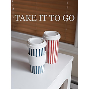 GIROFLIER Millie Ceramic Travel Mug, 12 oz, Blue, Reusable Coffee Cup with Lid, Microwave and Dishwasher Safe