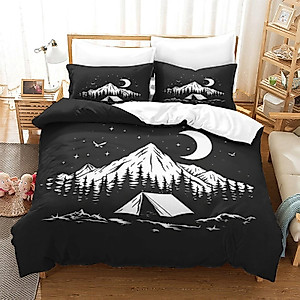 ERGTT Camping Adventure Quilt Cover 3D Printed Minimalist Style Duvet Cover Comforter Covers for Boys Girls with Zipper Closure with Pillow Cases Soft Microfiber Bedding Set 3 Pieces Twin（173x218cm）