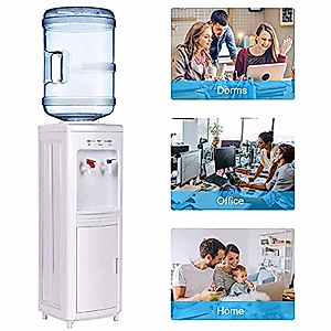KOTEK Water Coolers Water Dispenser, Hot & Cold Top Loading Water Cooler Dispenser Holds 3 or 5 Gallon Bottles w/ Child Safety Lock, Removable Drip Tray & Storage Cabinet for Home Office School, White