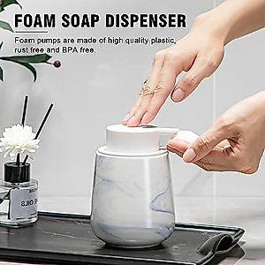 Agyiuns Marbled Blue Soap Dispenser, Ceramic Foaming Soap Dispenser with Easy-to-Press Pump for Bathroom 12 oz refillable Liquid Hand soap and Lotion for Kitchen (Marbled Blue Foam Dispenser)